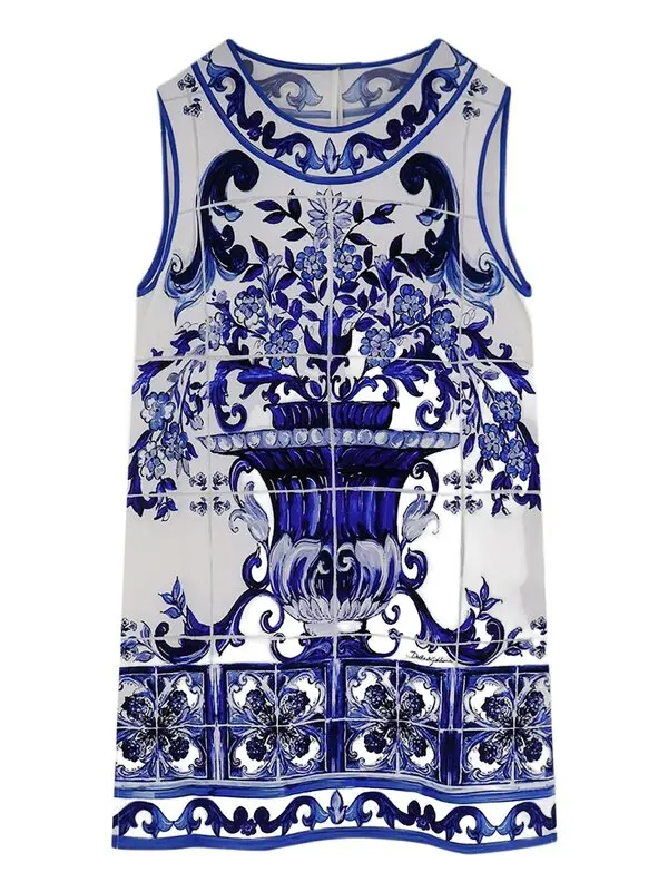 Dolce & Gabbana Sleeveless Silk Top With Maiolica Print - Multicolor