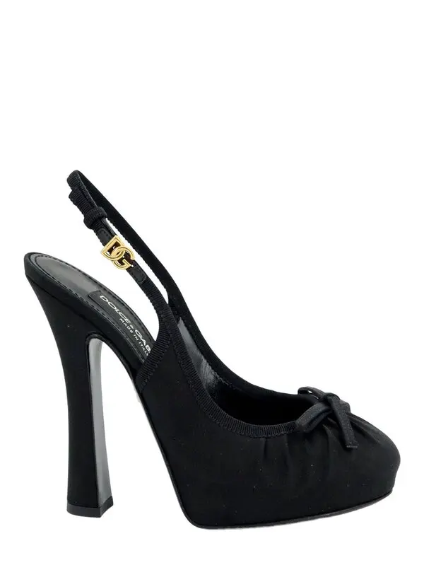 Dolce & Gabbana Black Satin Decollete Pumps With Bow Detail - Multicolor