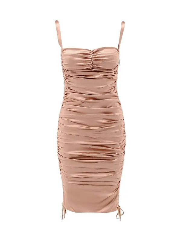 Dolce & Gabbana Stretch Silk Dress With Lateral Drawstring - Multicolor