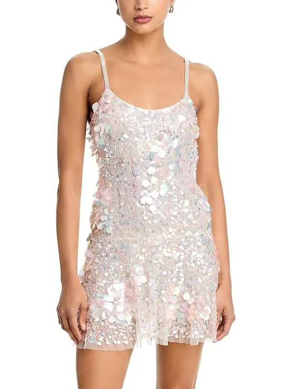 LoveShackFancy Sequined Mini Dress - Vanilla Blush