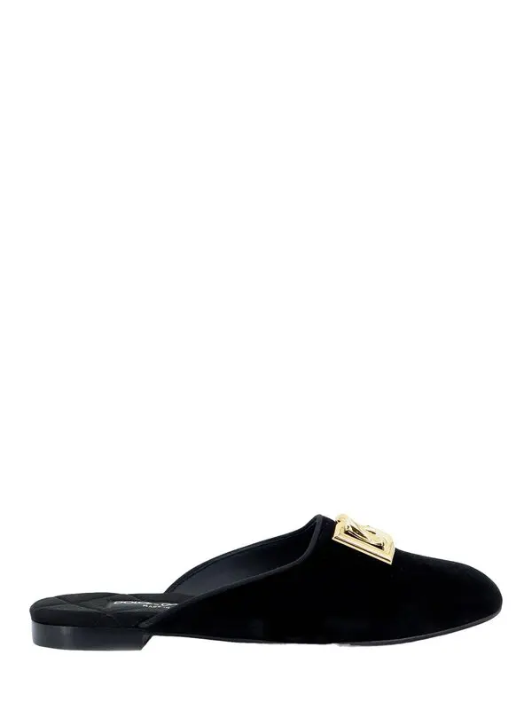 Dolce & Gabbana Velvet Sabot With Metal Dg Logo - Multicolor