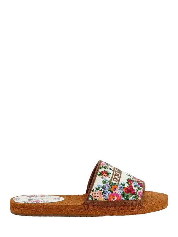 Dolce & Gabbana Embroidered Logo Canvas Espadrille Slides - Multicolor