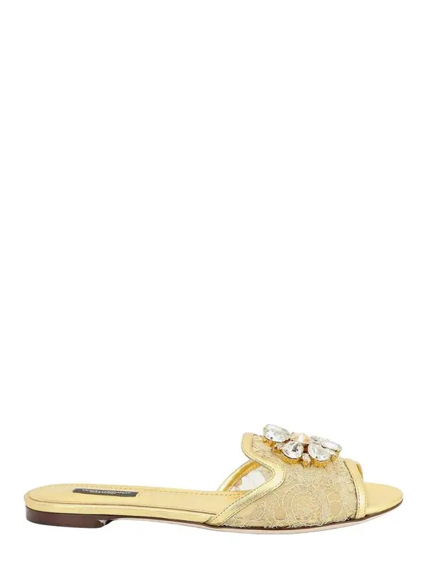 Dolce & Gabbana Gold Lurex Lace Crystal Embellished Sandals - Multicolor