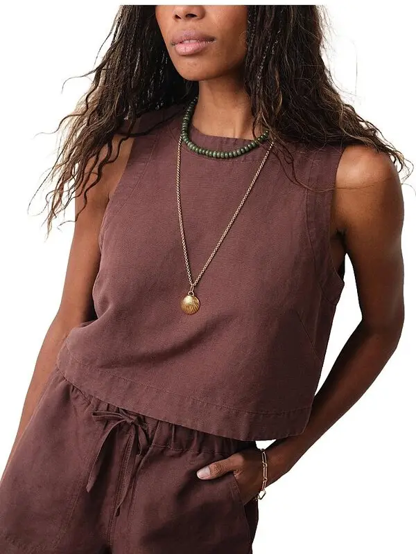 Marine Layer Cropped Tank With Button Detail - Chocolate