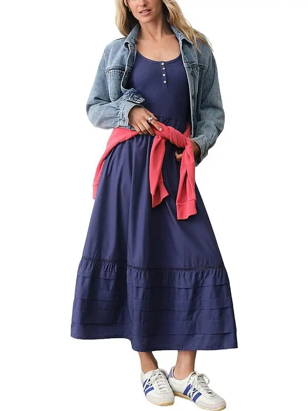 Marine Layer Ribbed Split Neck Maxi Dress - Navy