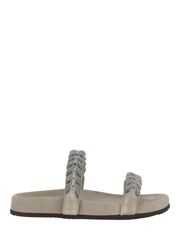 Brunello Cucinelli Laurel Leaf Monili-embellished Slides - Gray