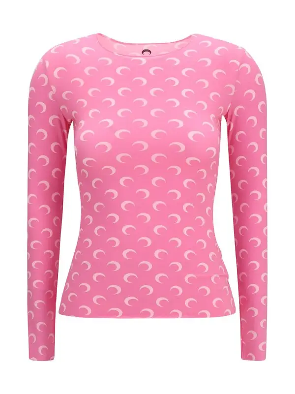 MARINE SERRE Long-sleeve Top With All-over Moon Logo Print - Pink