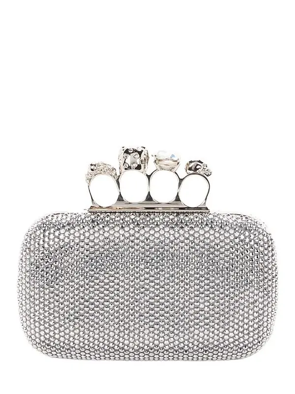 Alexander McQueen Knuckle Crystal Suede Clutch - Nickel