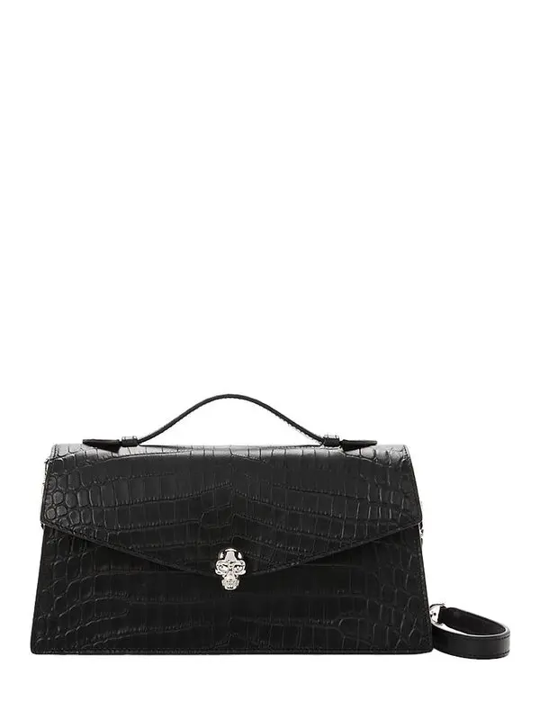 Alexander McQueen Skull Embossed Leather Top Handle Bag - Black
