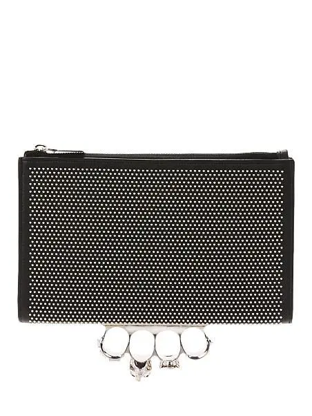 Alexander McQueen Knuckles Micro Stud Leather Clutch - Black