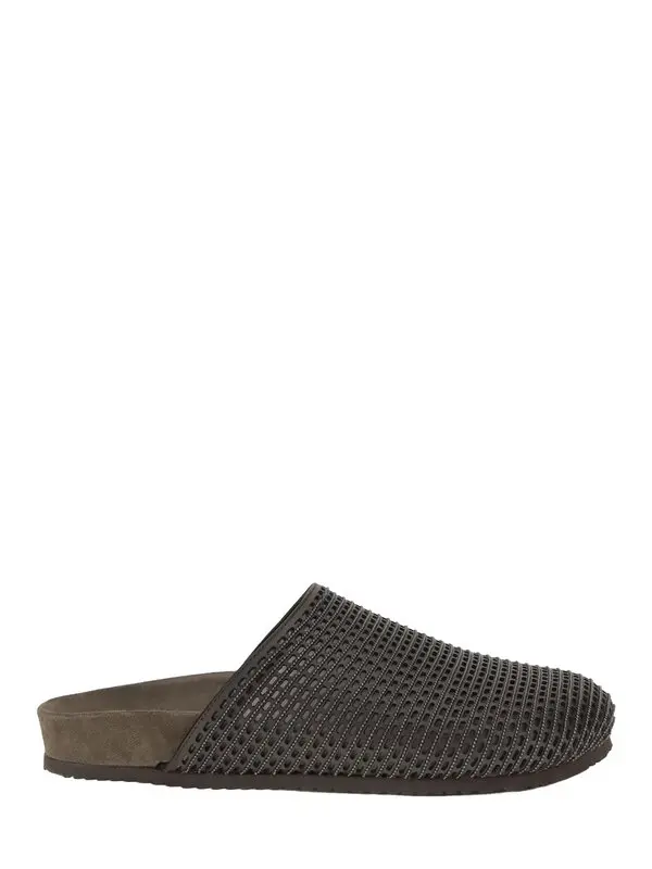 Brunello Cucinelli Leather Slides With Mesh Detail - Brown