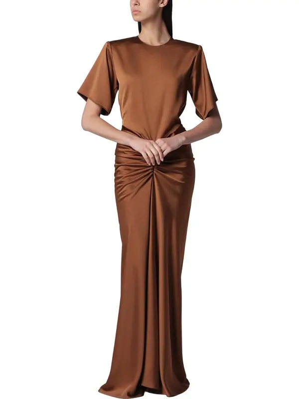 Andamane Long Gathered Waist Dress - Brown