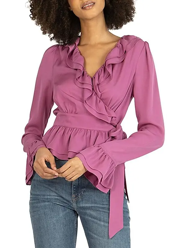 SECRET PON-PON Noelle Ruffle Silk Chiffon Blouse - Plum