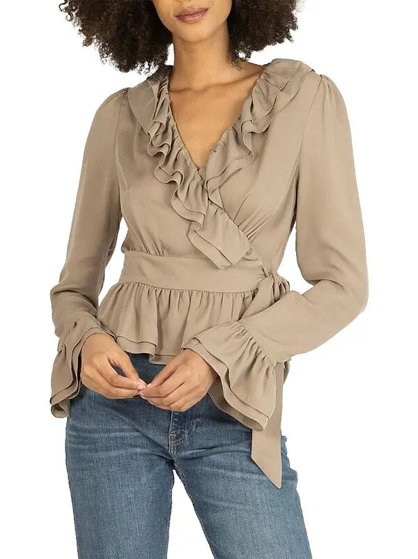 SECRET PON-PON Noelle Ruffle Silk Chiffon Blouse - Taupe