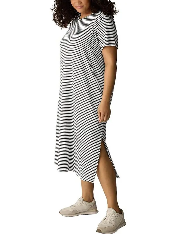 Eileen Fisher Striped Short Sleeve Midi Dress - Olive