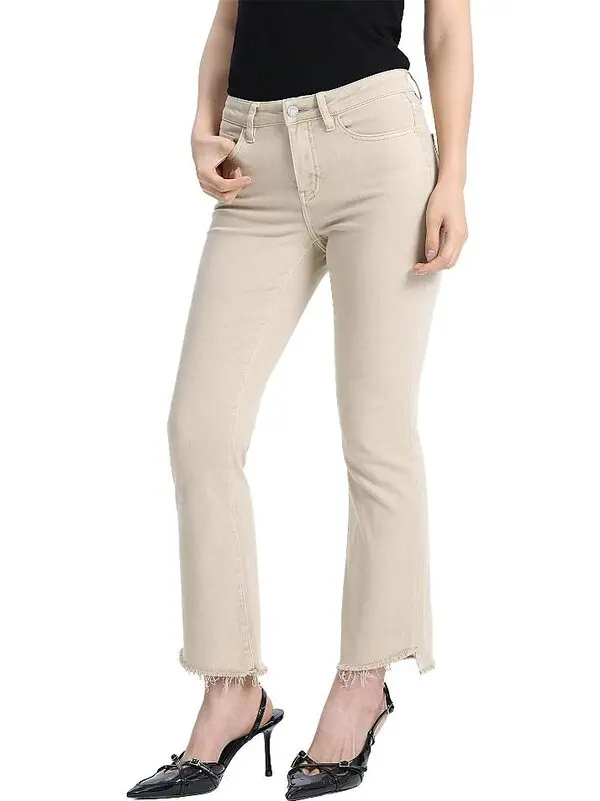 BAYEAS Mid-rise Cropped Bootcut Jeans With Stepped Frayed Hem - Light Khaki