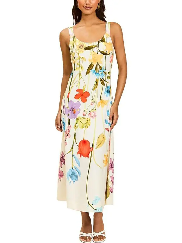 Mestiza New York Floral Print Linen Blend Slip Midi Dress - Garden Muse
