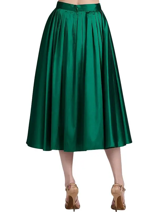 EMILY SHALANT Tea Length Pleated Taffeta Skirt - Emerald