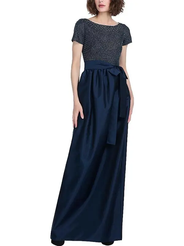EMILY SHALANT Filagree Glass Beaded Gown - Navy