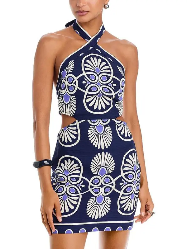 Aqua Mosaic Halter Mini Dress - Navy Multi