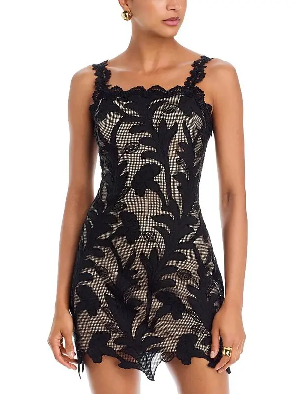 Aqua Lace Mini Dress - Black / Nude
