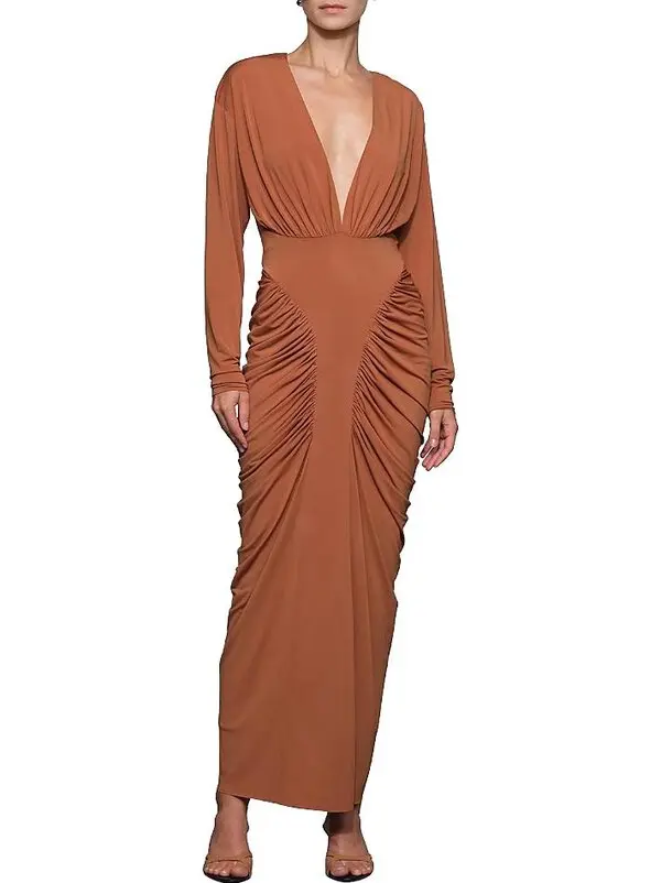 ET OCHS Draped Ruched Midi Dress - Rust/copper