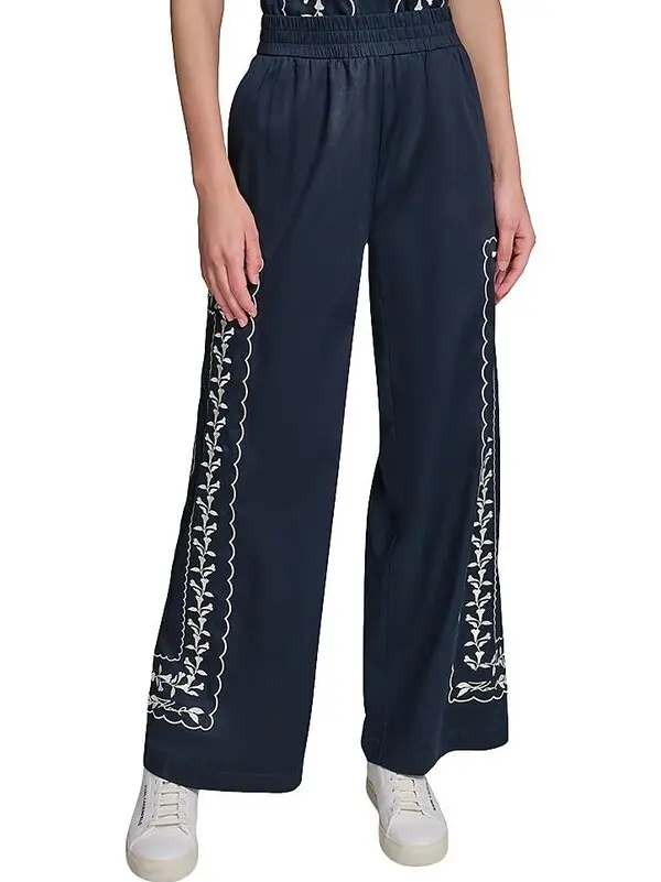 Karl Lagerfeld Embroidered Floral Wide-leg Pants - Midnight