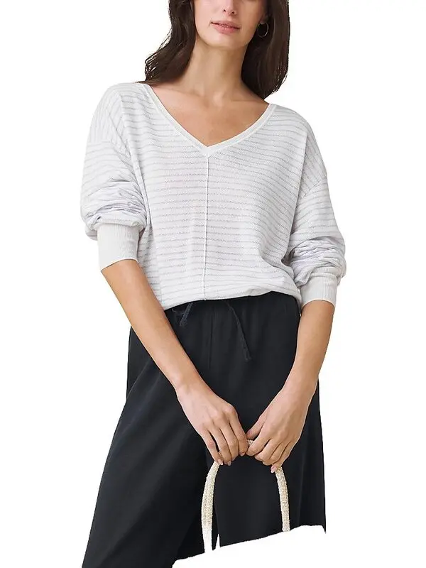 Splendid Erica Striped V-neck Pullover - White/azure