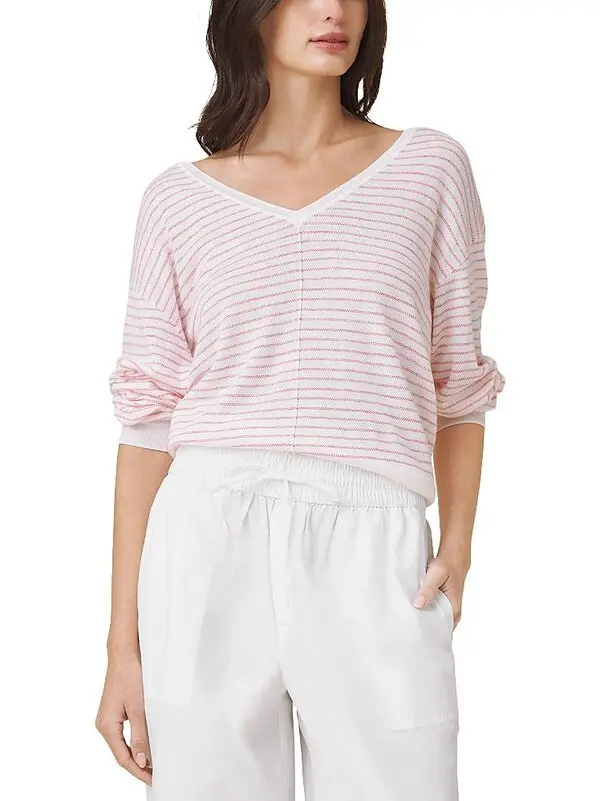 Splendid Erica Striped V-neck Pullover - White/firework