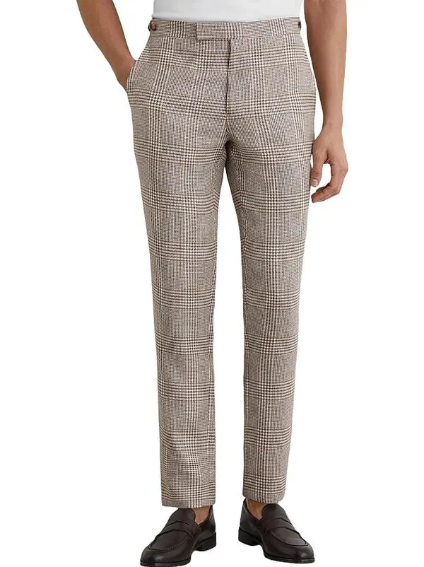 REISS Prince Of Wales Check Tailored Fit Pants - Oatmeal Brown
