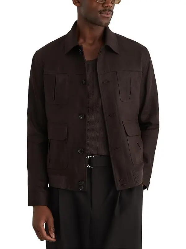REISS Adam Brown Linen Jacket - Chocolate