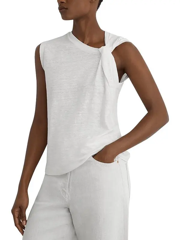 REISS Taylor Twisted Linen Tank Top - White