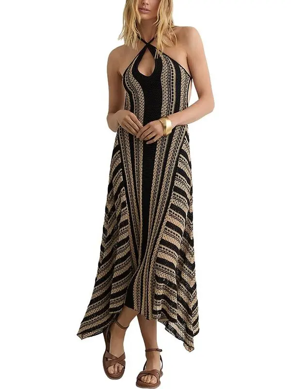 REISS Annie Knit Maxi Dress - Black/neutral