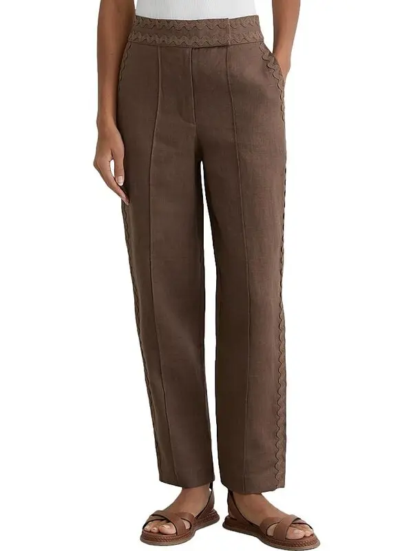 REISS Petite Wave Trim Tapered Pants - Brown