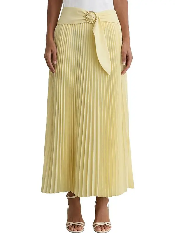 REISS Belted Pleated Midi Skirt - Yellow
