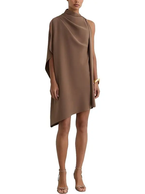 REISS Drape Mini Dress - Taupe Brown