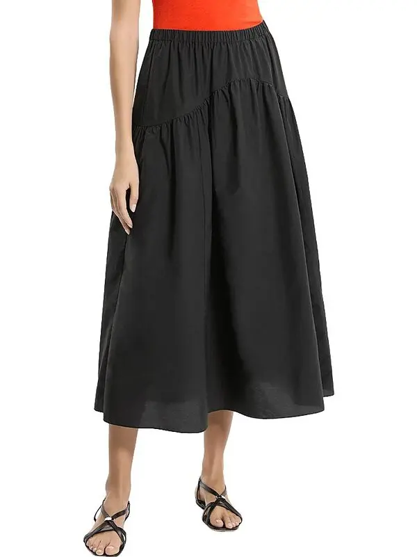 Theory Seamed Yoke Midi Skirt - Black