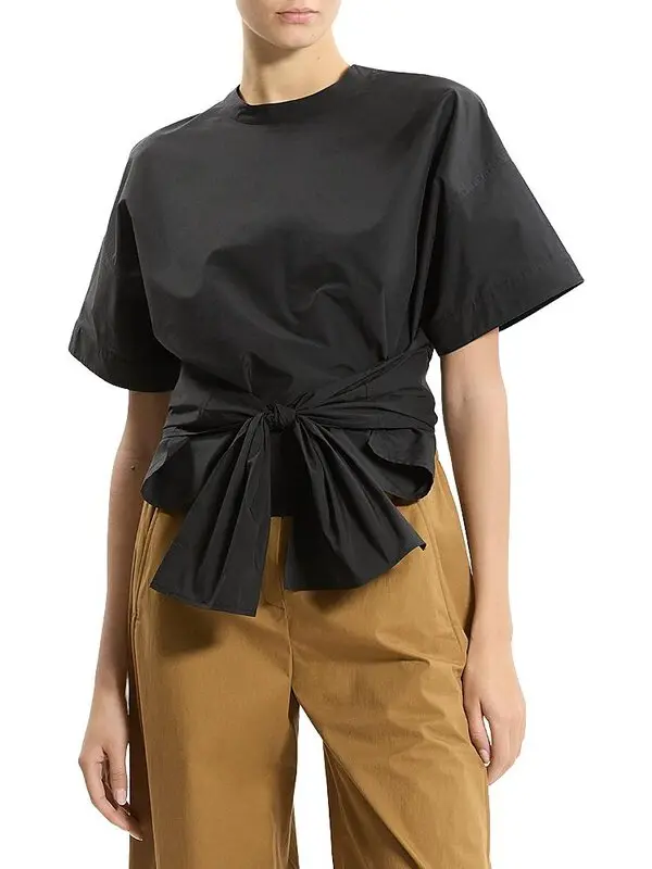 Theory Boxy Tie Front Top - Black