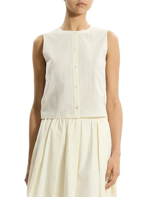 Theory Button Front Corded Top - Ivory