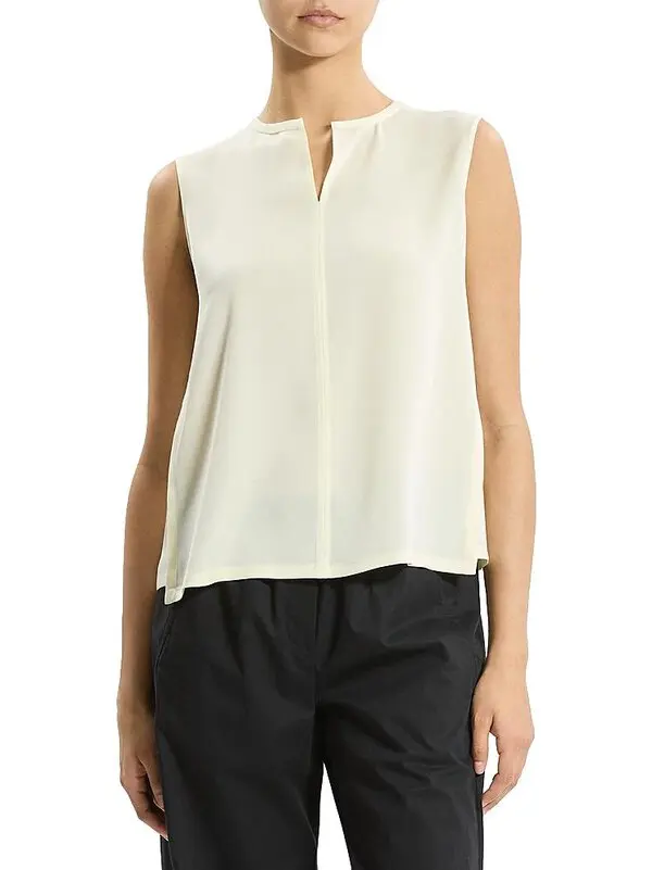 Theory Sleeveless Notch Neck Satin Top - Lemongrass