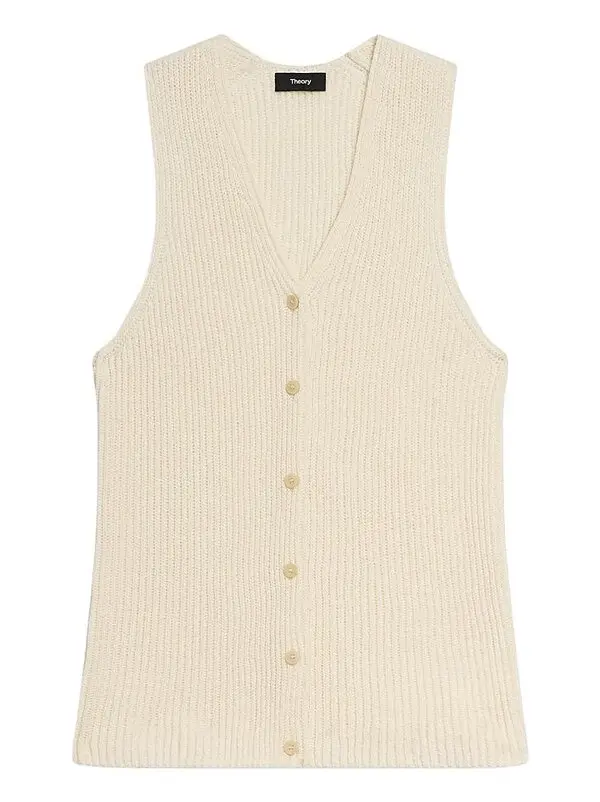 Theory Ribbed V-neck Button-front Sweater Vest - Ivory