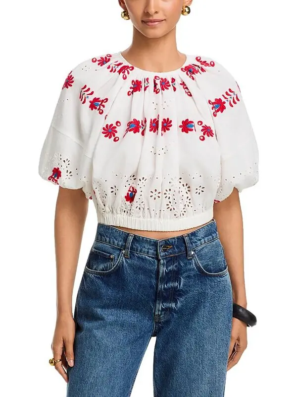 Sea Catharina Embroidered Bubble Top - Cream
