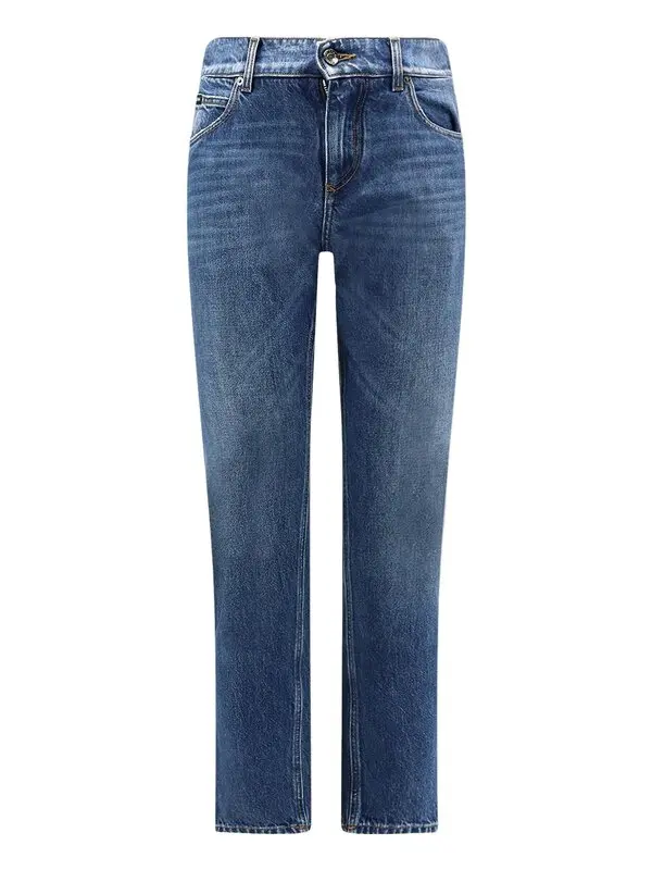 Dolce & Gabbana Denim Jeans With Engraved Logo Patch - Blue