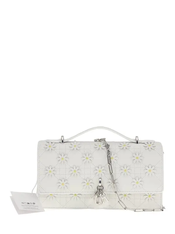 Dior Quilted Pouch With Daisy Embellishments - White