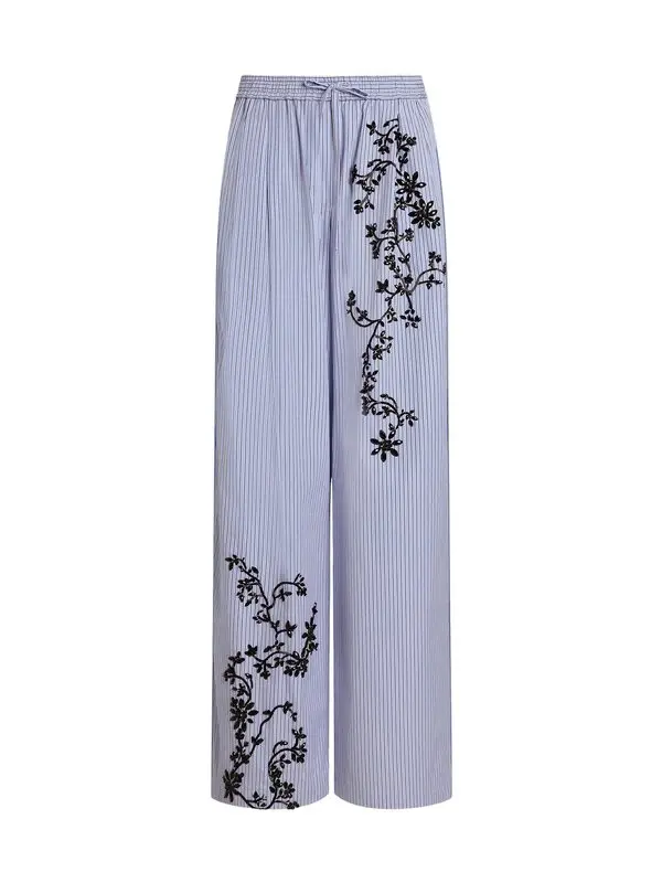 Dolce & Gabbana Cotton And Silk Blend Trousers With Embroidered Flowers - Blue