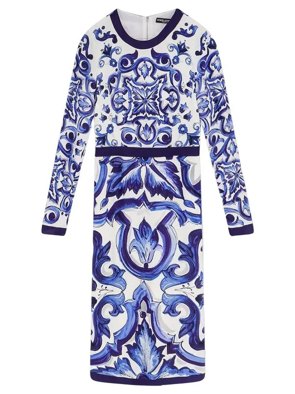 Dolce & Gabbana Silk Blend Dress With Maiolica Print - Multicolor