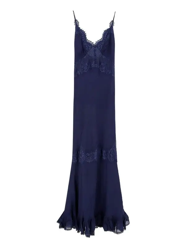 SELF-PORTRAIT Georgette Maxi Dress With Lace Inserts - Blue