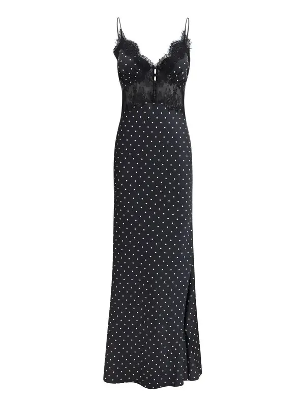 SELF-PORTRAIT Polka Dot Satin Maxi Dress With Lace Trim - Multicolor