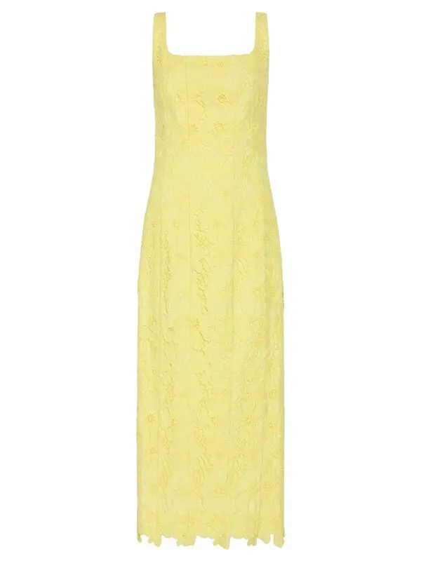 MILLY Izel Lace Midi Dress - Yellow