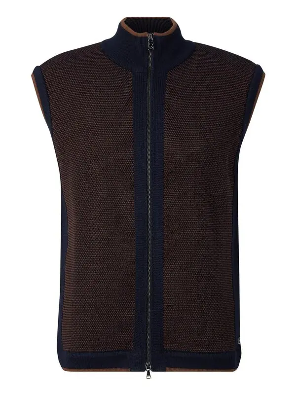 Bogner Enzo Knitted Vest - Navy Blue/brown